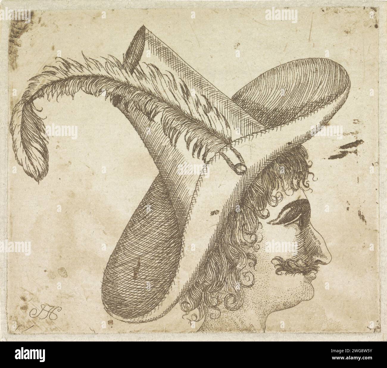 Face of a man with a hat with a spring on the head, monogrammist JH ...
