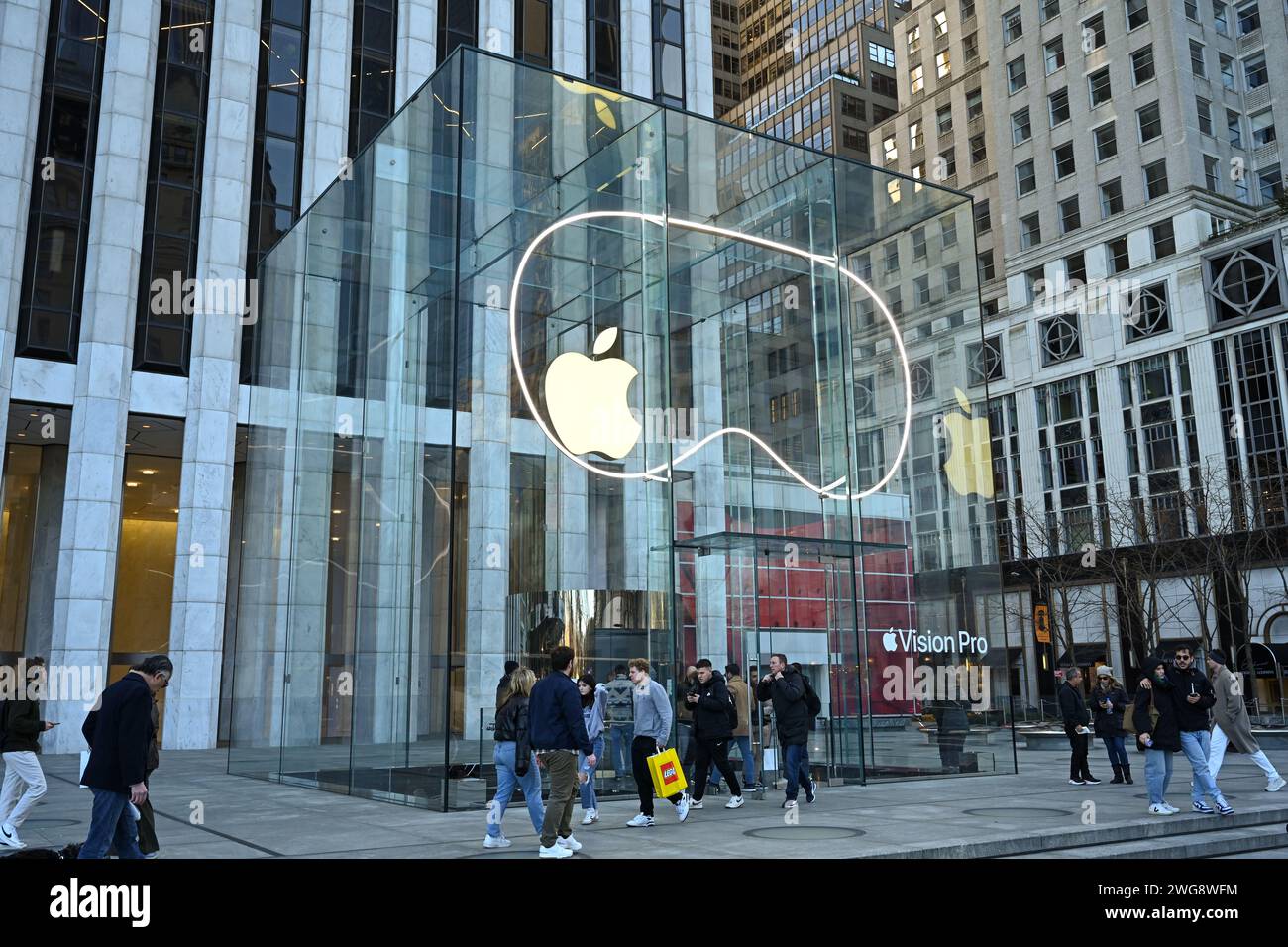 Signage for the Vision Pro at the Apple Fifth Avenue store in New York ...