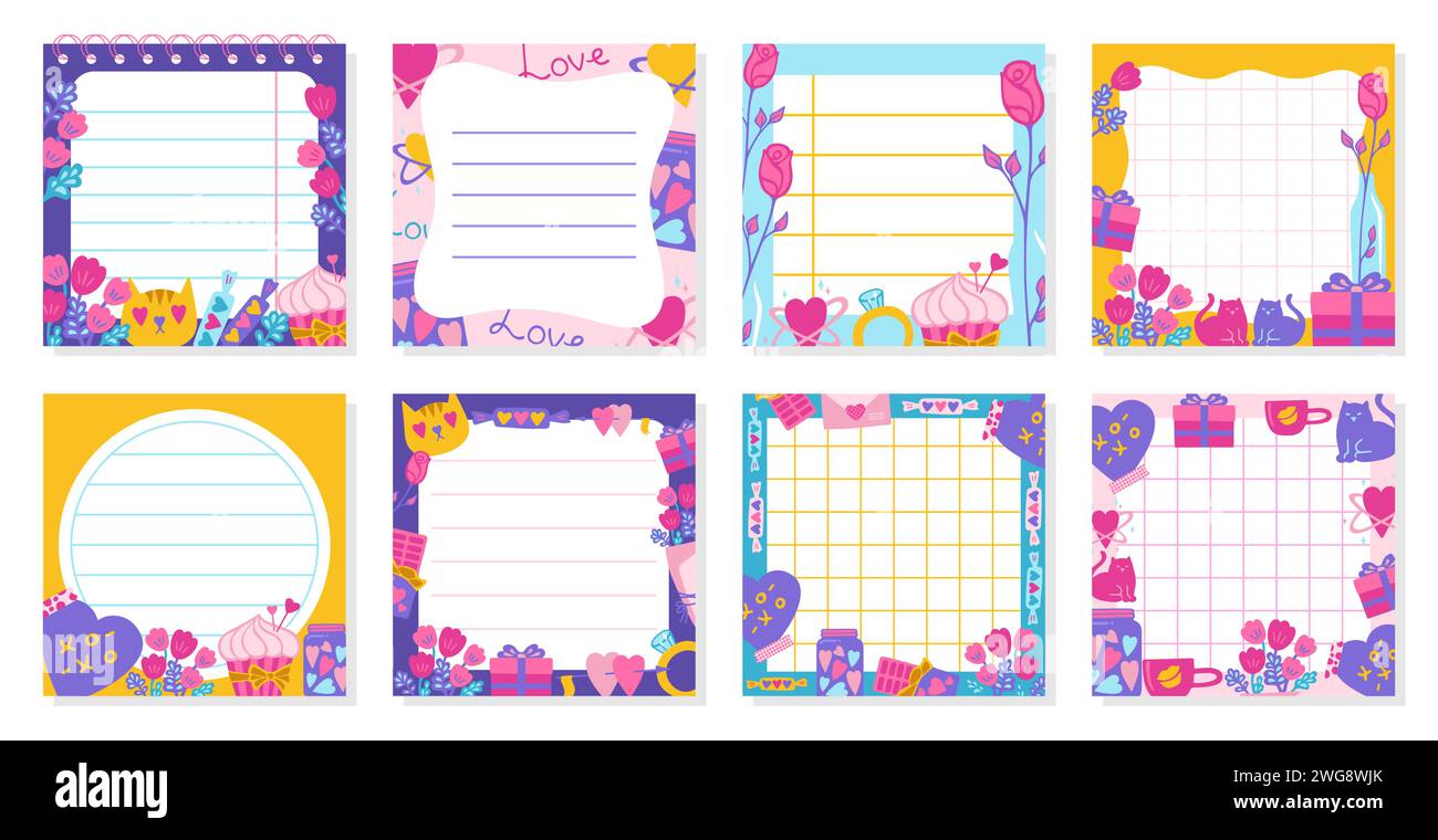 Paper sticky notes, Notepaper Sticker Notepads set with Valentines Day ...