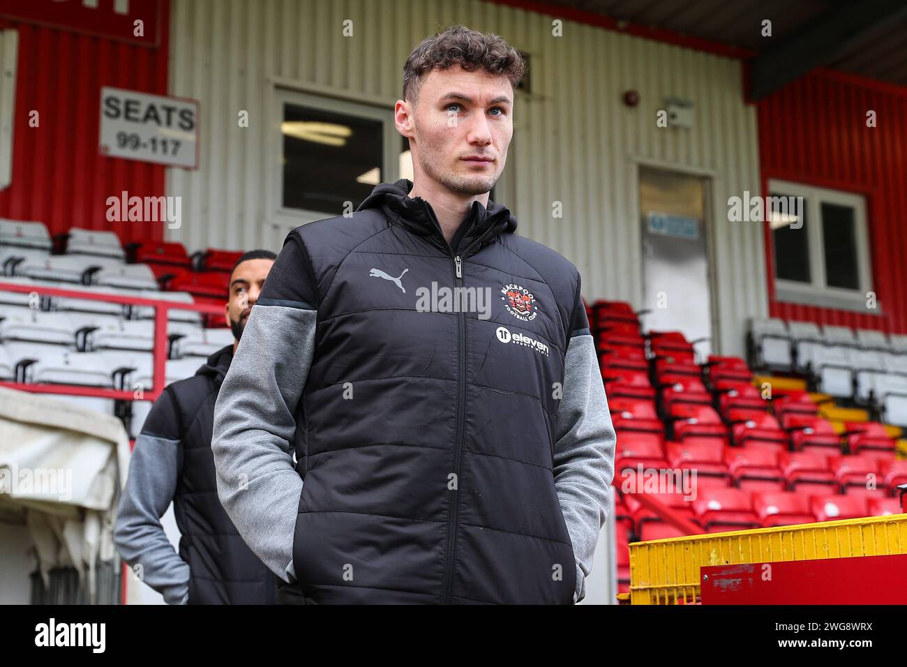Oliver Casey of Blackpool arrives ahead of the Sky Bet League 1 match ...