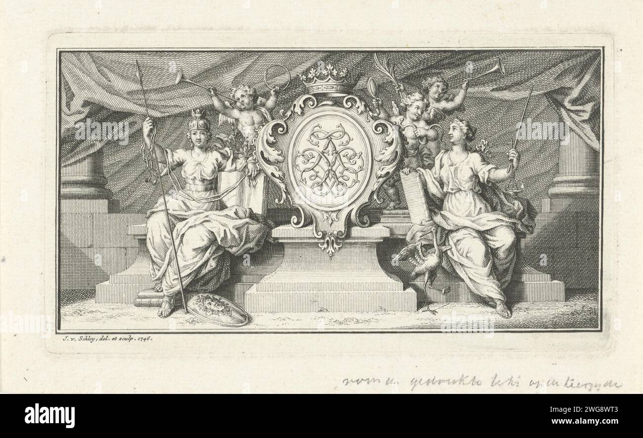 COUNT MOUNGAM, JACOB VAN THE SLAY, 1746 print Crowned monogram flanked ...