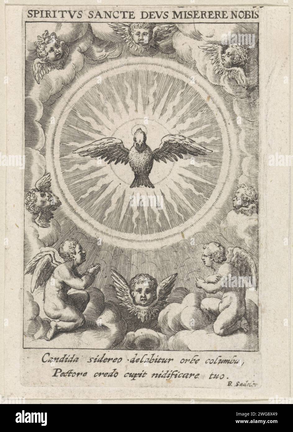 Holy Spirit as a pigeon in a jet wreath, surrounded by Cherubins ...