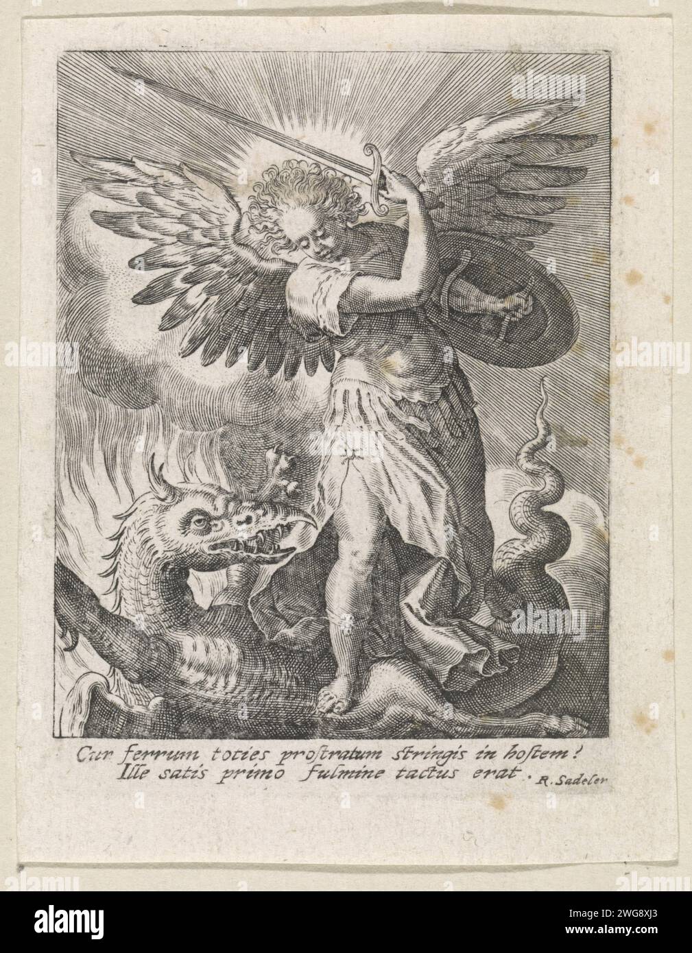 Archangel Michaël kills the dragon, Raphaël Sadeler (I), 1617 print The ...