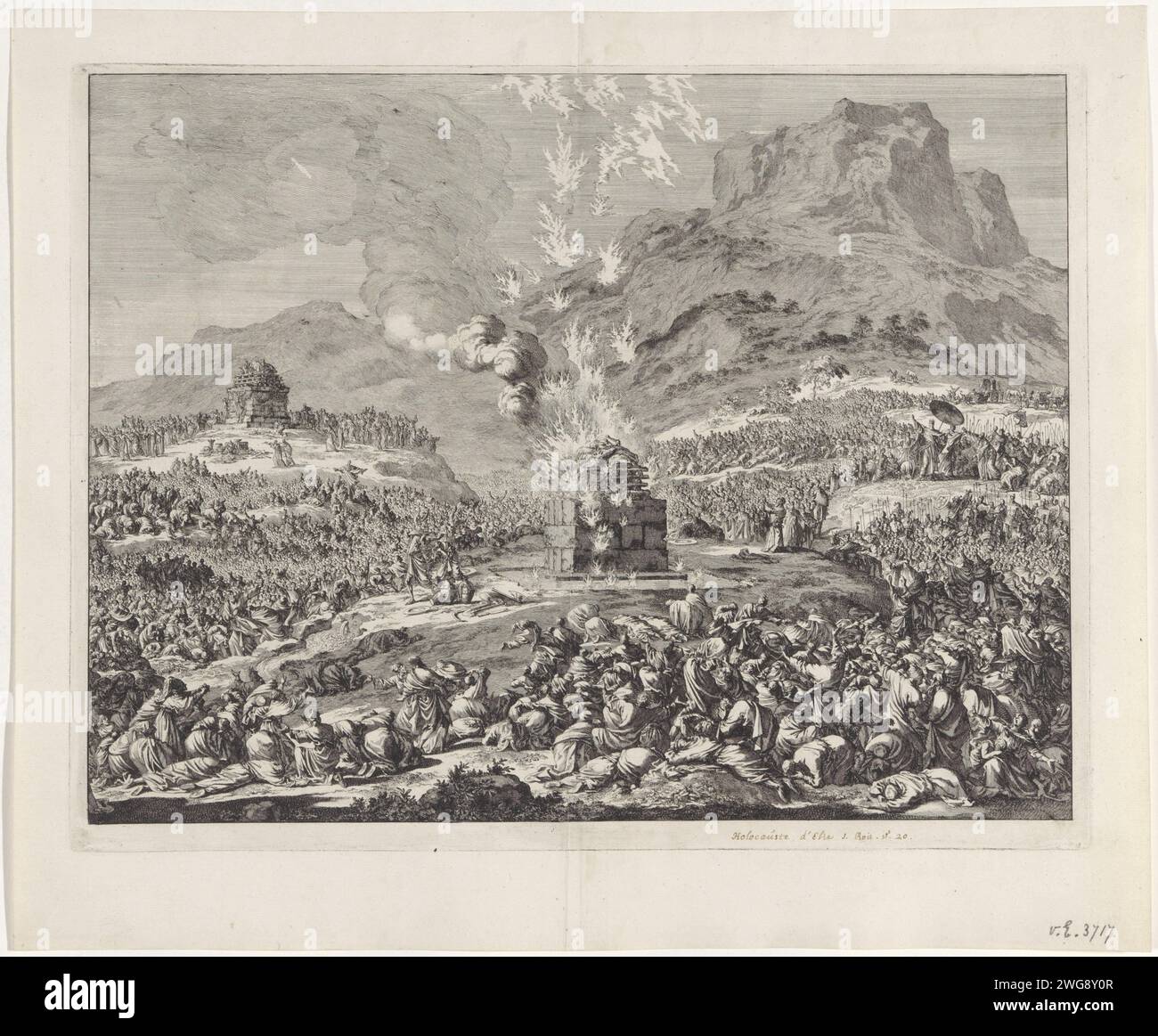 Sacrifice from Elijah decorated by fire, Jan Luyken, 1708 print The ...