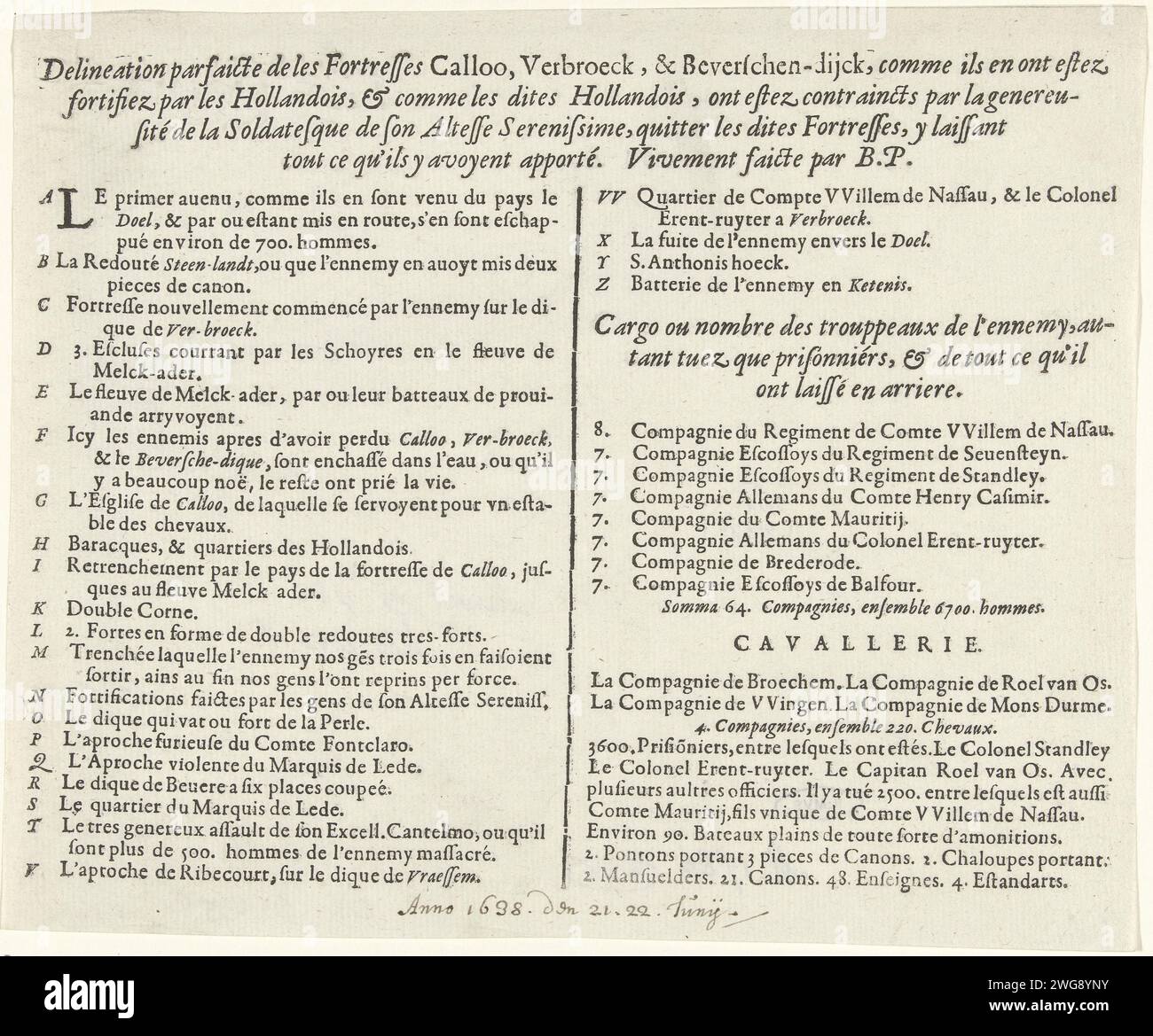 French text sheet at the print of the failed attack on Fort Kallo, 1638 ...