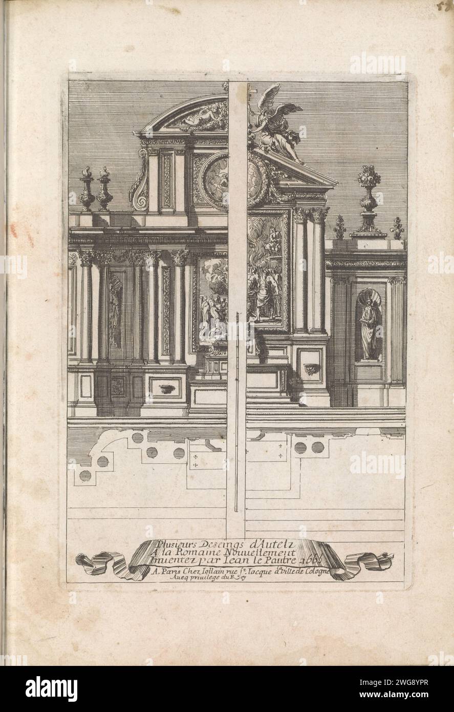 Two altar designs in the Roman way, 1665 print Tirelprent for a series ...
