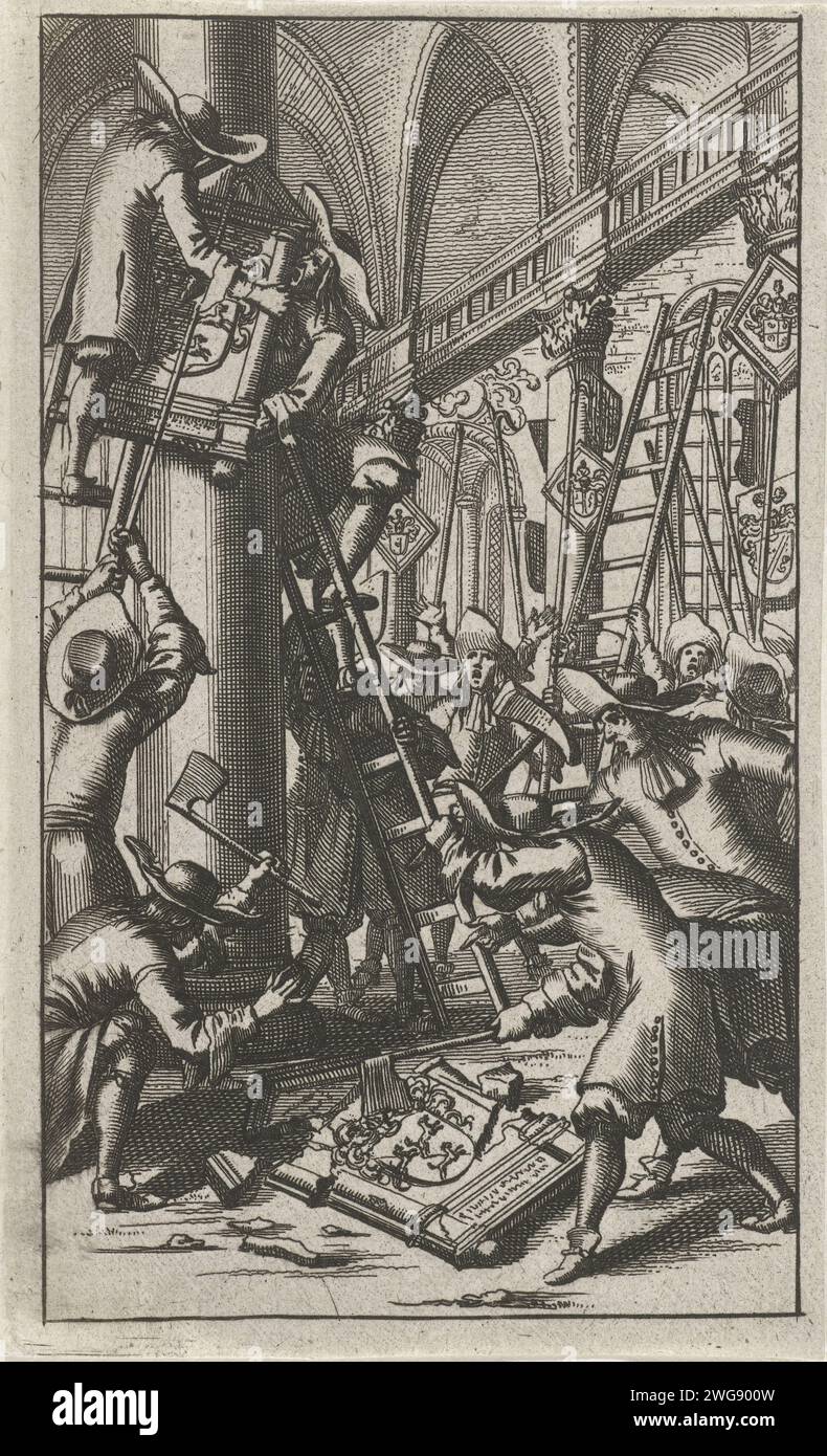 Destruction of arms signs of the De Witt family in a church, 1672, 1672 ...