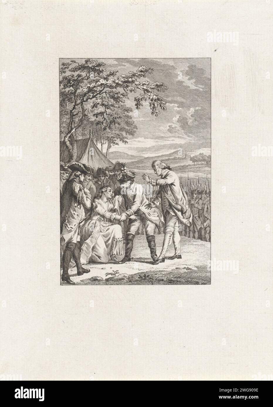 Crying woman in an army camp, Reinier Vinkeles (I), 1781 print ...