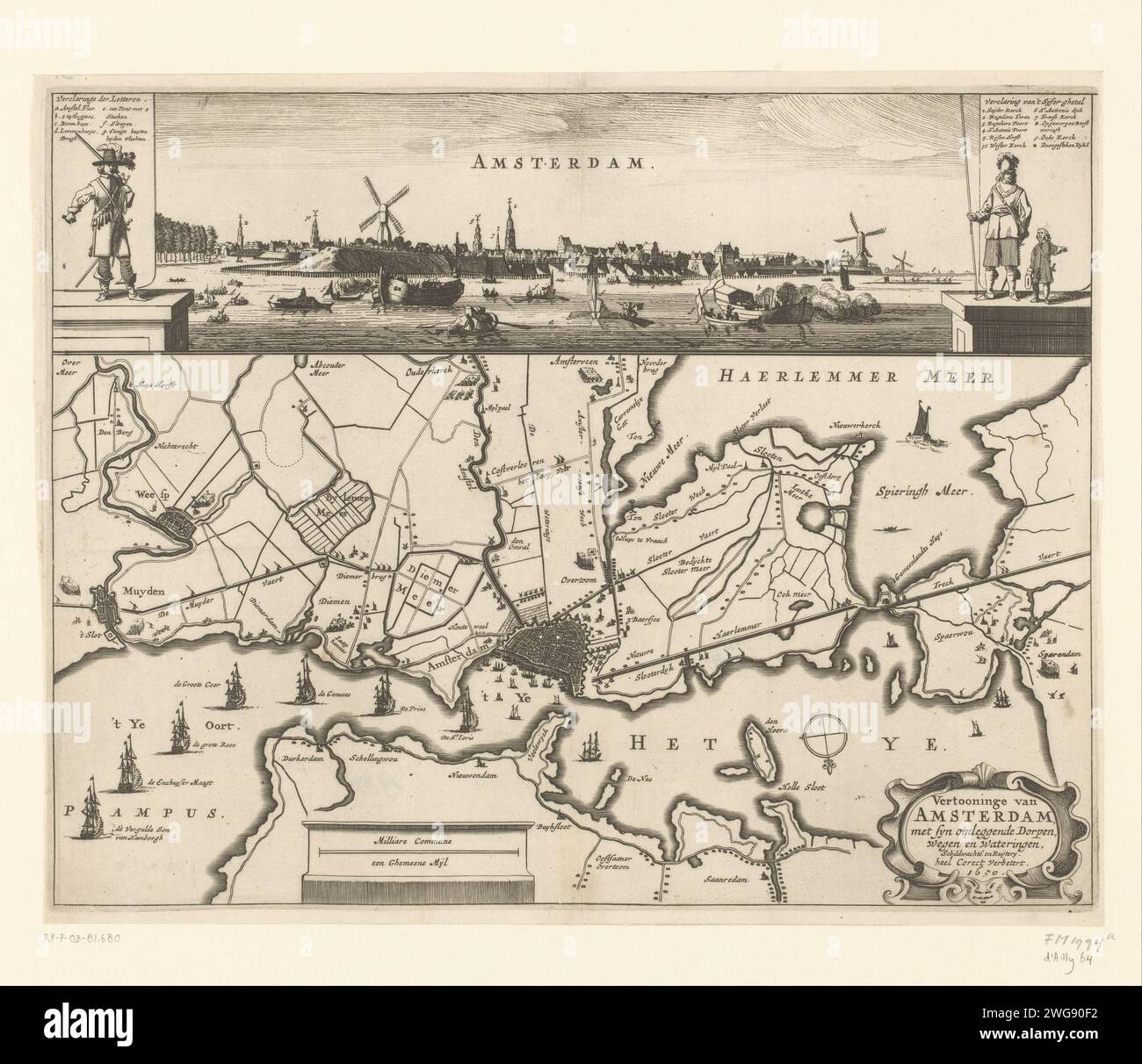 Profile of Amsterdam with a map of the blockade by the troops of Willem II, 1650, 1650 print ...