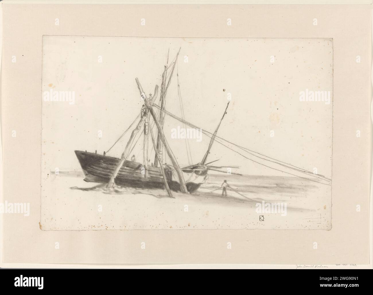 Fishing boat and hoist on the beach, Johan Daniël Koelman, 1841 - 1857 ...