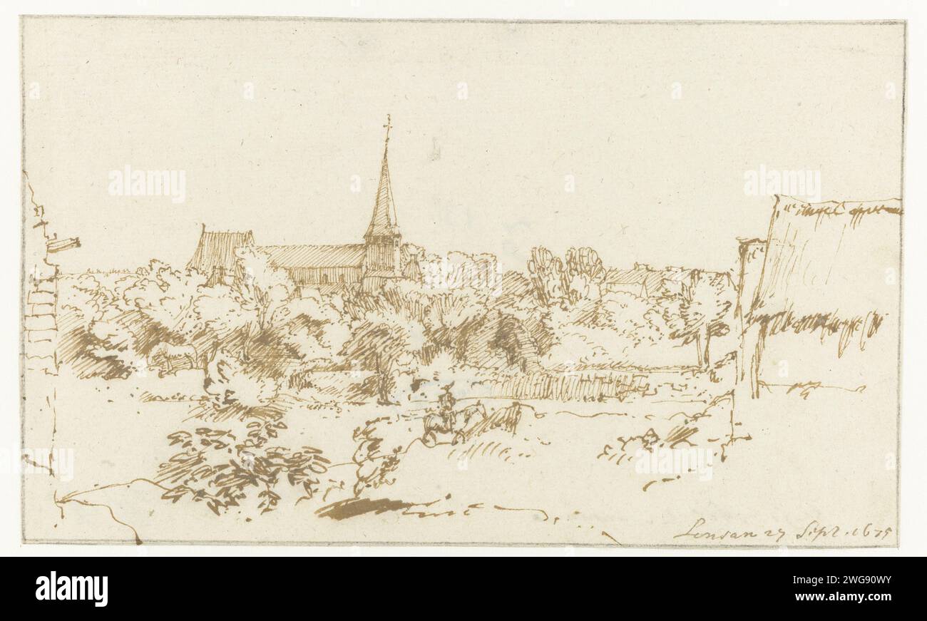 Lincent, Constantijn Huygens (II), 1675 drawing paper. ink pen church ...