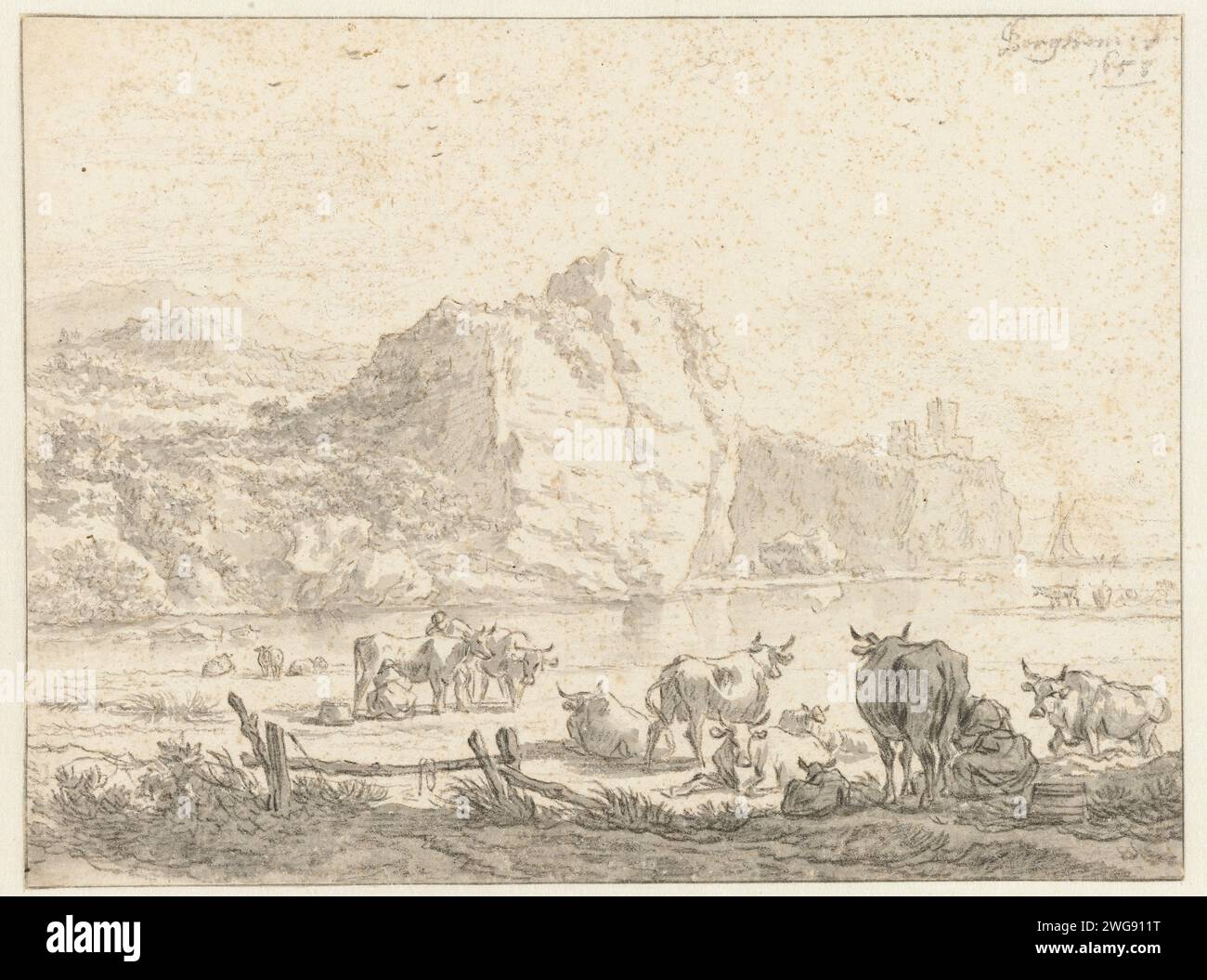 Mountain landscape with shepherds with cattle, Nicolaes Pietersz ...