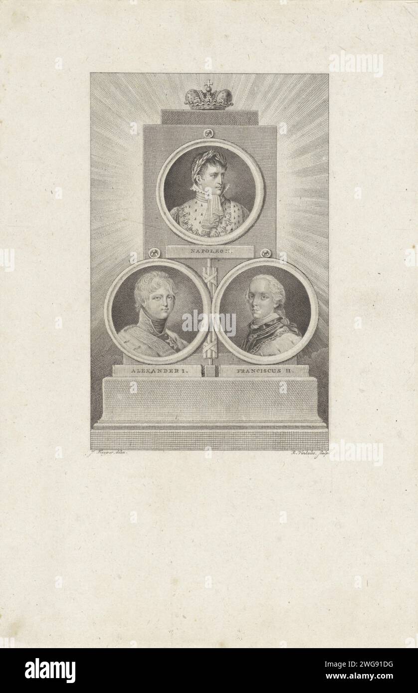 Monument with portraits of Napoleon I Bonaparte, Tsar Alexander I and ...