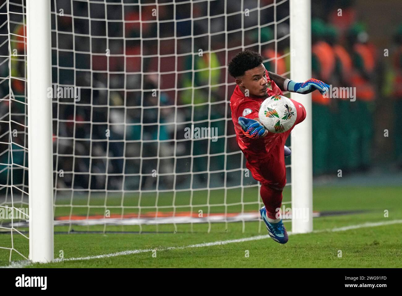 South Africa's goalkeeper Ronwen Williams saves a penalty from Cape ...