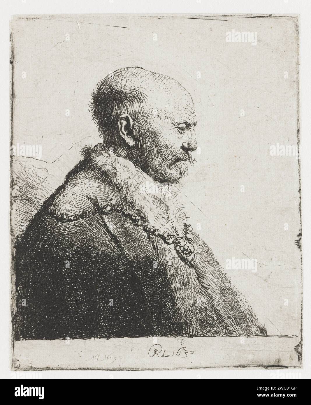 Bald headed man in profile right: the artist's father (?), Rembrandt ...