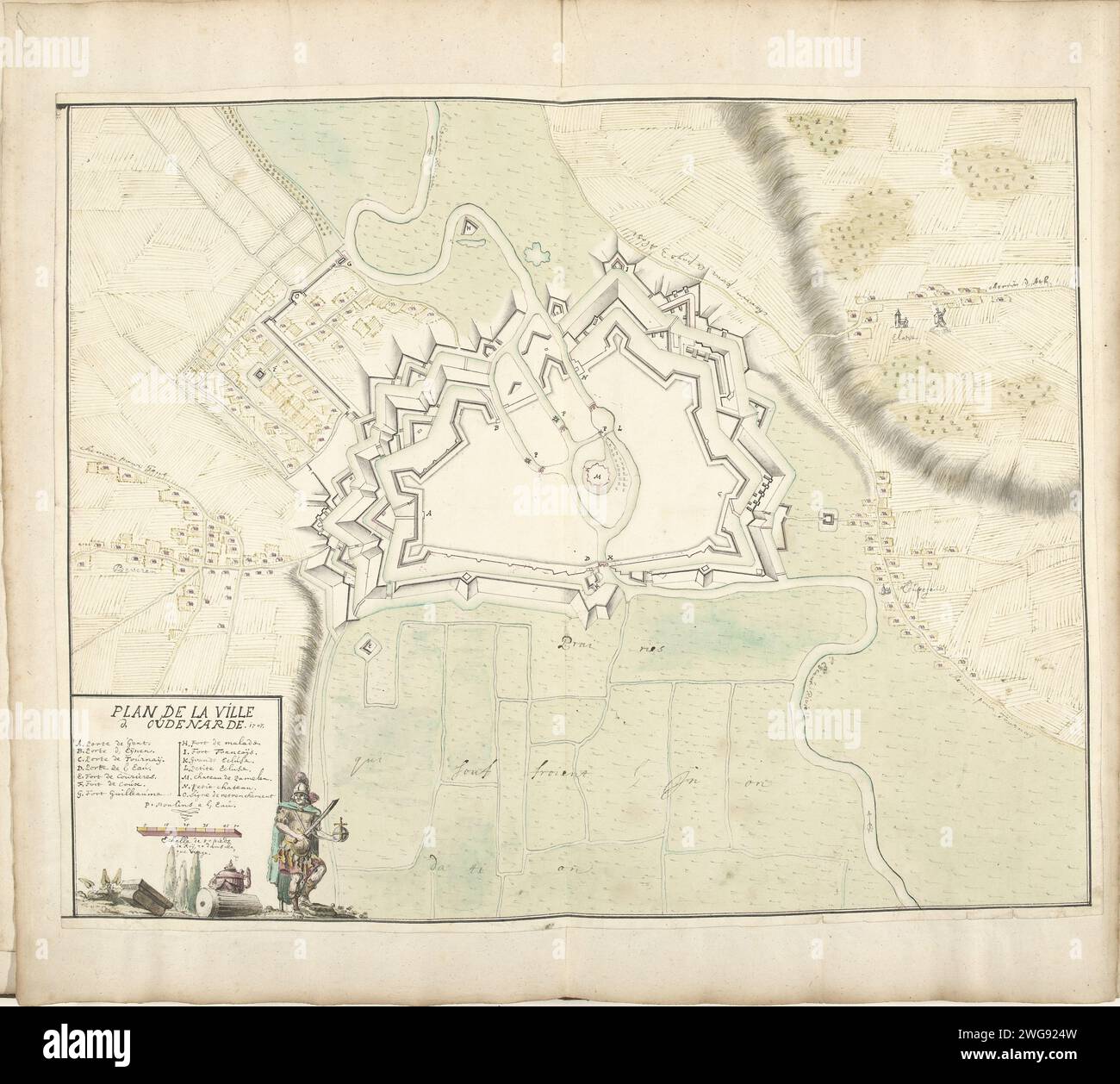 Map of Oudenaarde, 1707, 1707 drawing Map of the reinforcements around ...