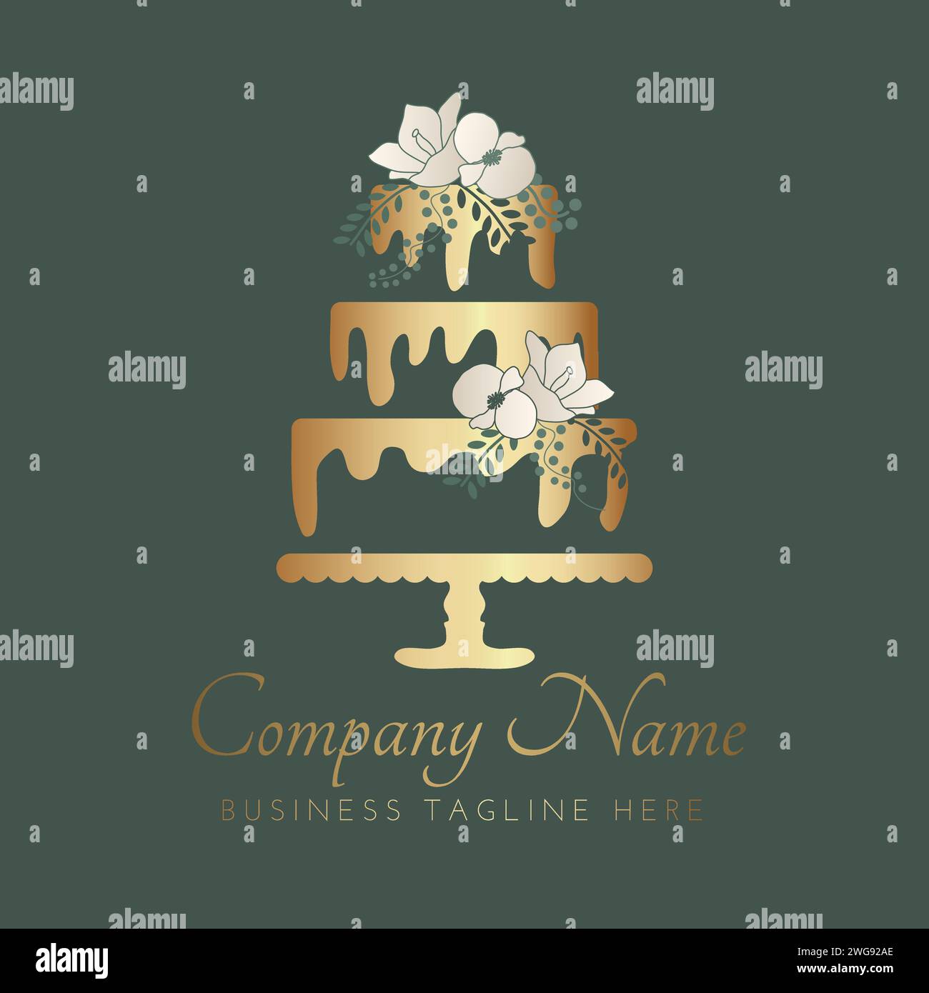 Abstract Cake Logo Design with Frosting and Floral Decoration in Gold ...
