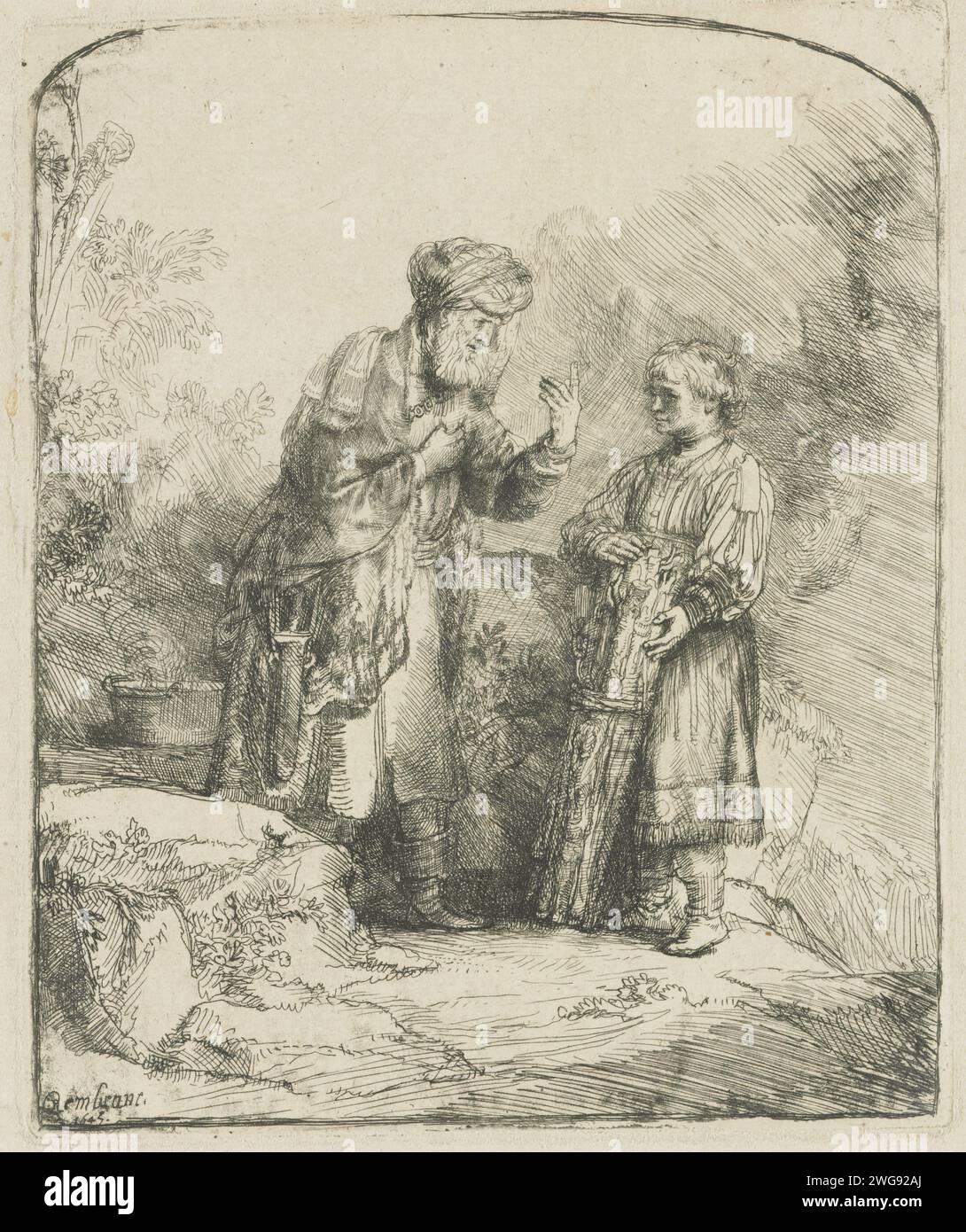 Abraham and Isaac, Rembrandt van Rijn, 1645 print paper etching ...