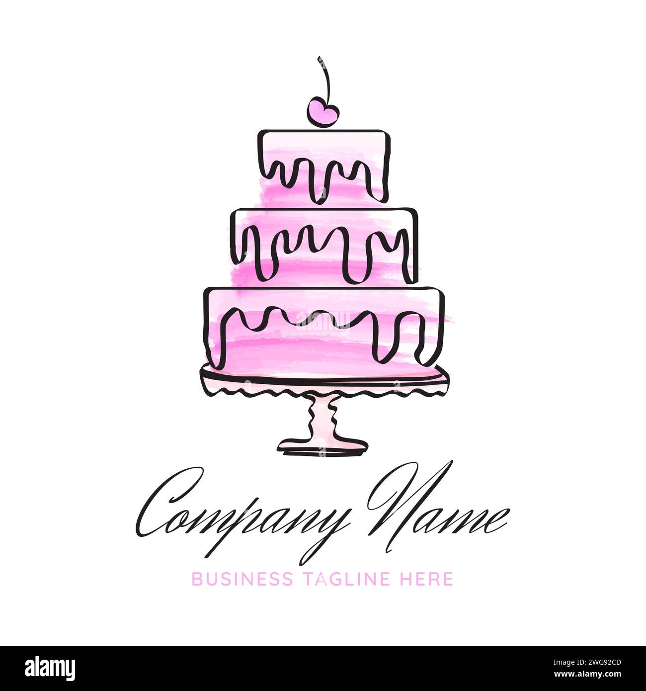 Abstract Pink Cake Logo Design with Watercolor Frosting Stock Vector ...