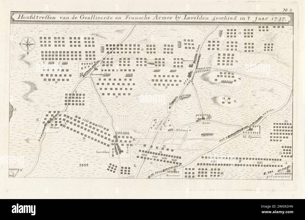 Sight orders at the Battle of Lafelt, 1747, 1747 - 1749 print Map with ...