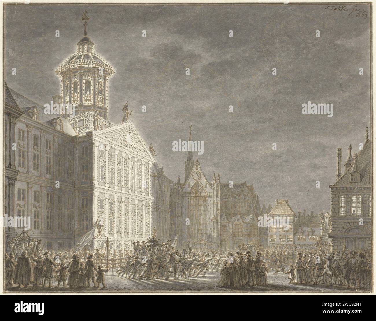 Illumination of the town hall for Willem V and Wilhelmina van Pruisen ...