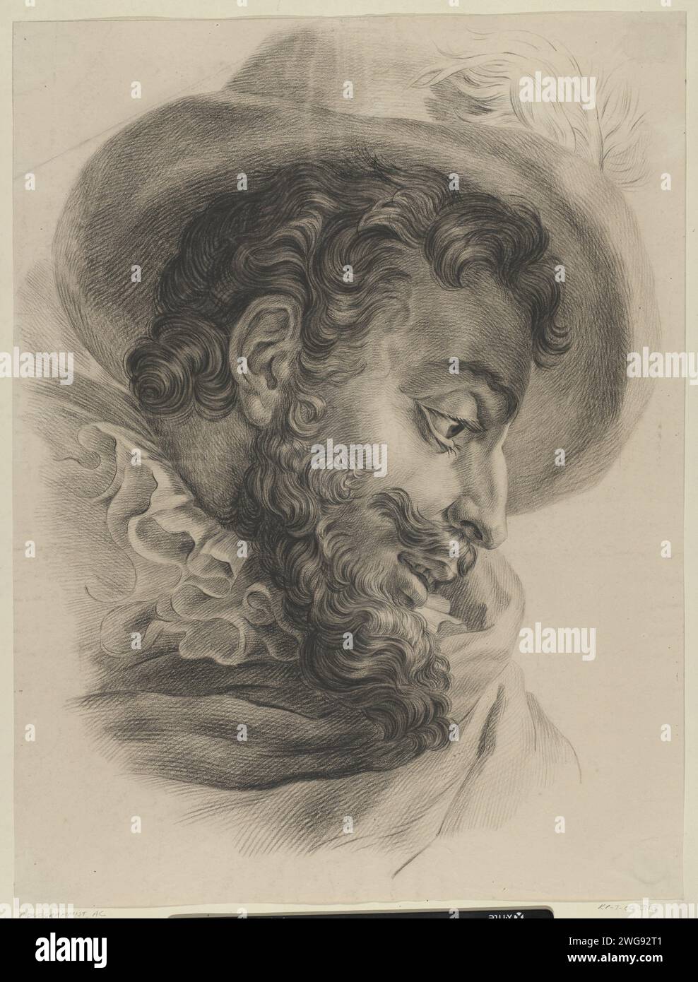 Head of a man with a hat, looking down, monogrammist AC (19th century ...