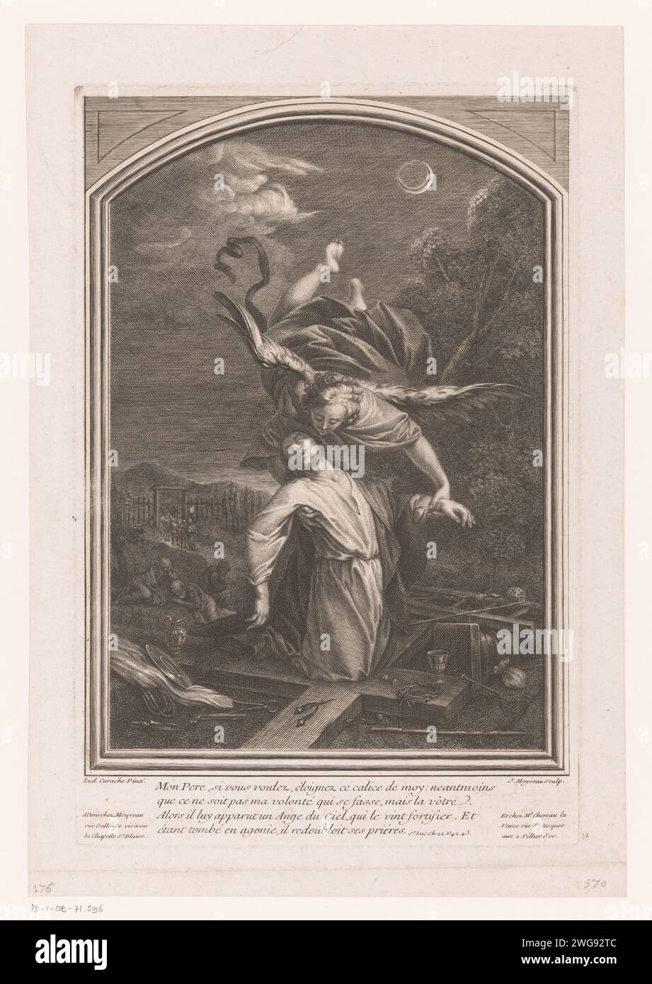 Christ kneeled on the cross supported by Engel, Jean Moyreau, After ...