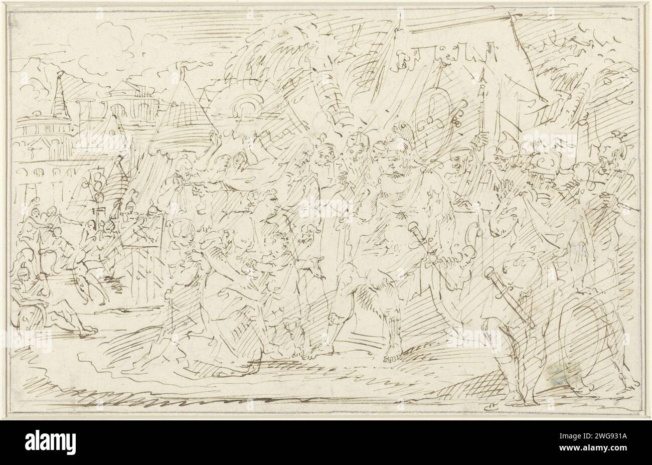 Coriolanus begged by his mother Veturia and his wife Volumnia to spare ...