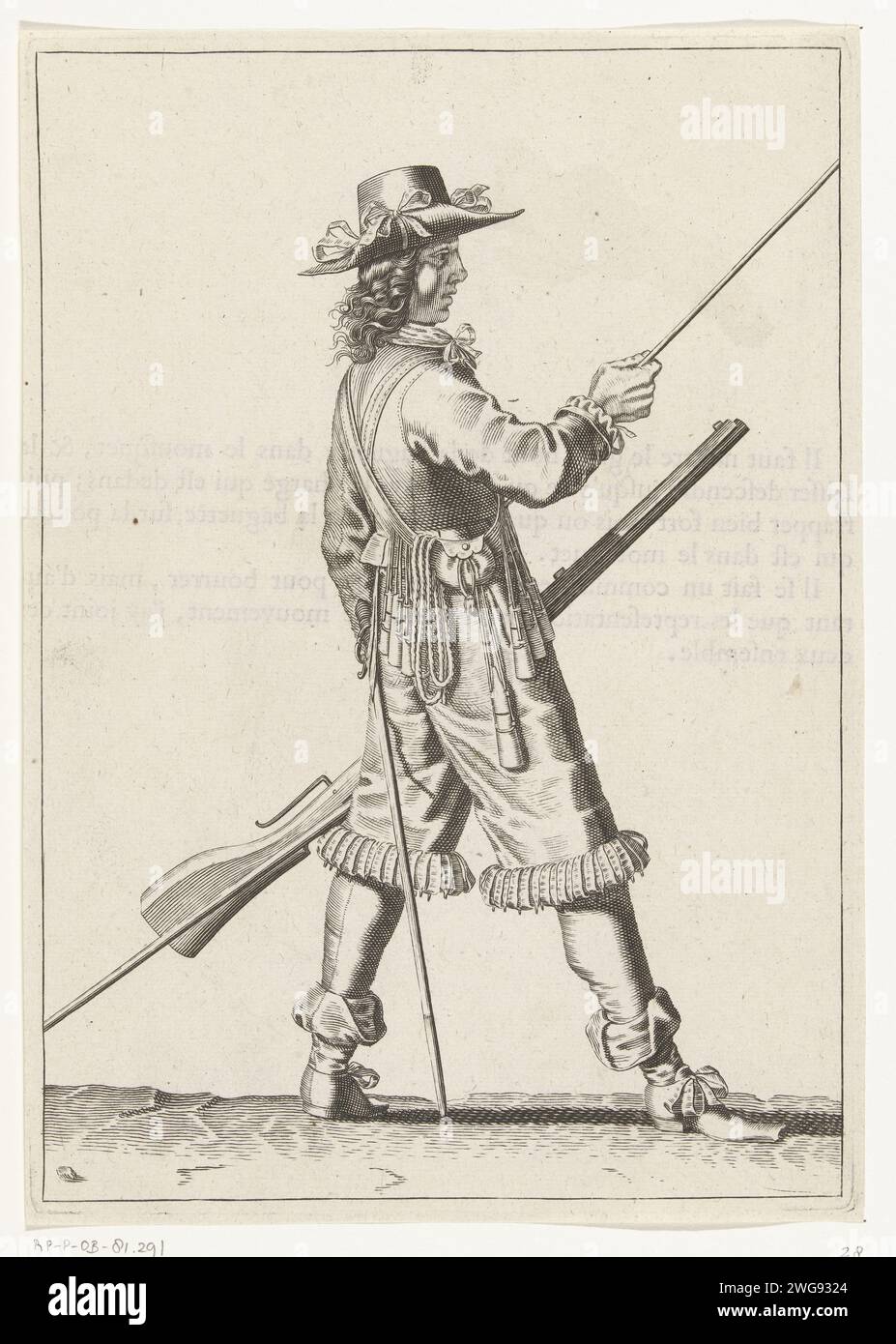 Soldier with a musket that slides his right hand to the end of his ...