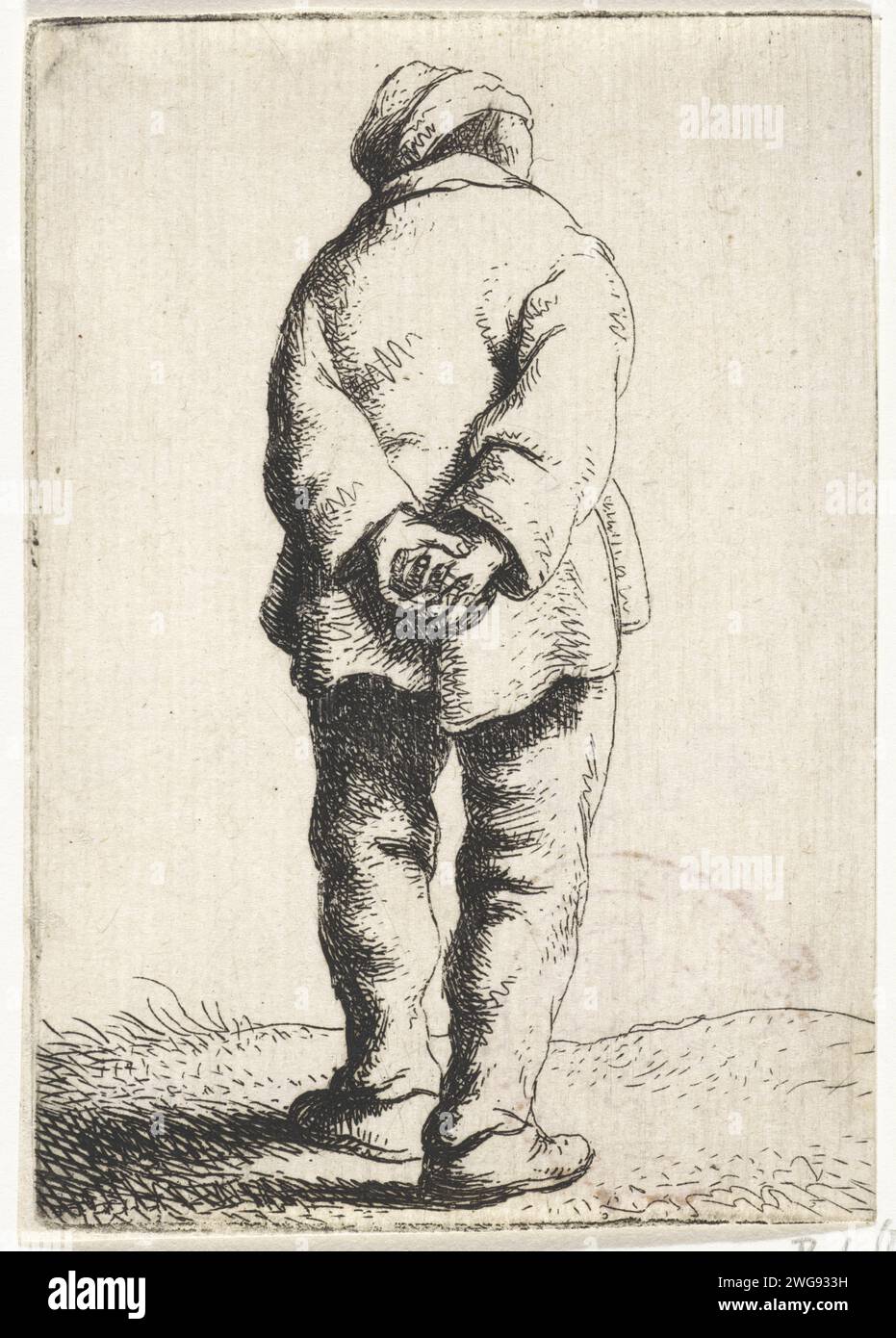 Man with hands on the back, Jan Gillisz. van Vliet, 1635 print Figure ...