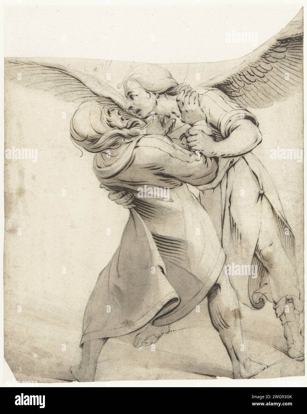 Jacob struggling with the angel, 1617 - 1619 drawing Zwolle paper. ink ...