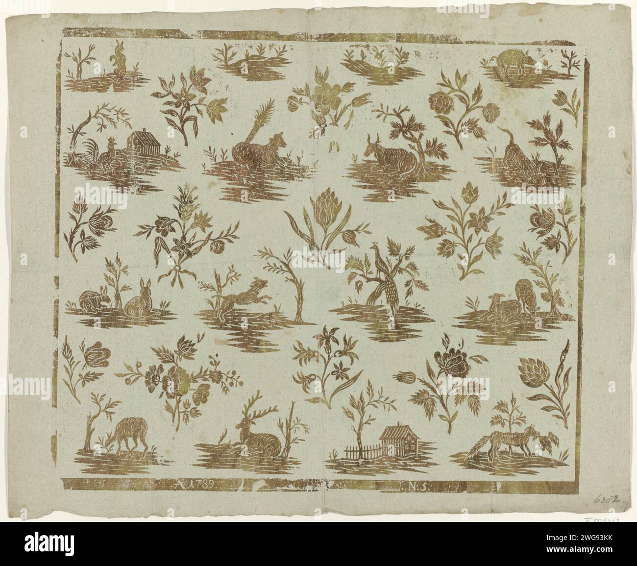 Flowers and animals, Anonymous, 1789 print. decorated paper Leaf with ...