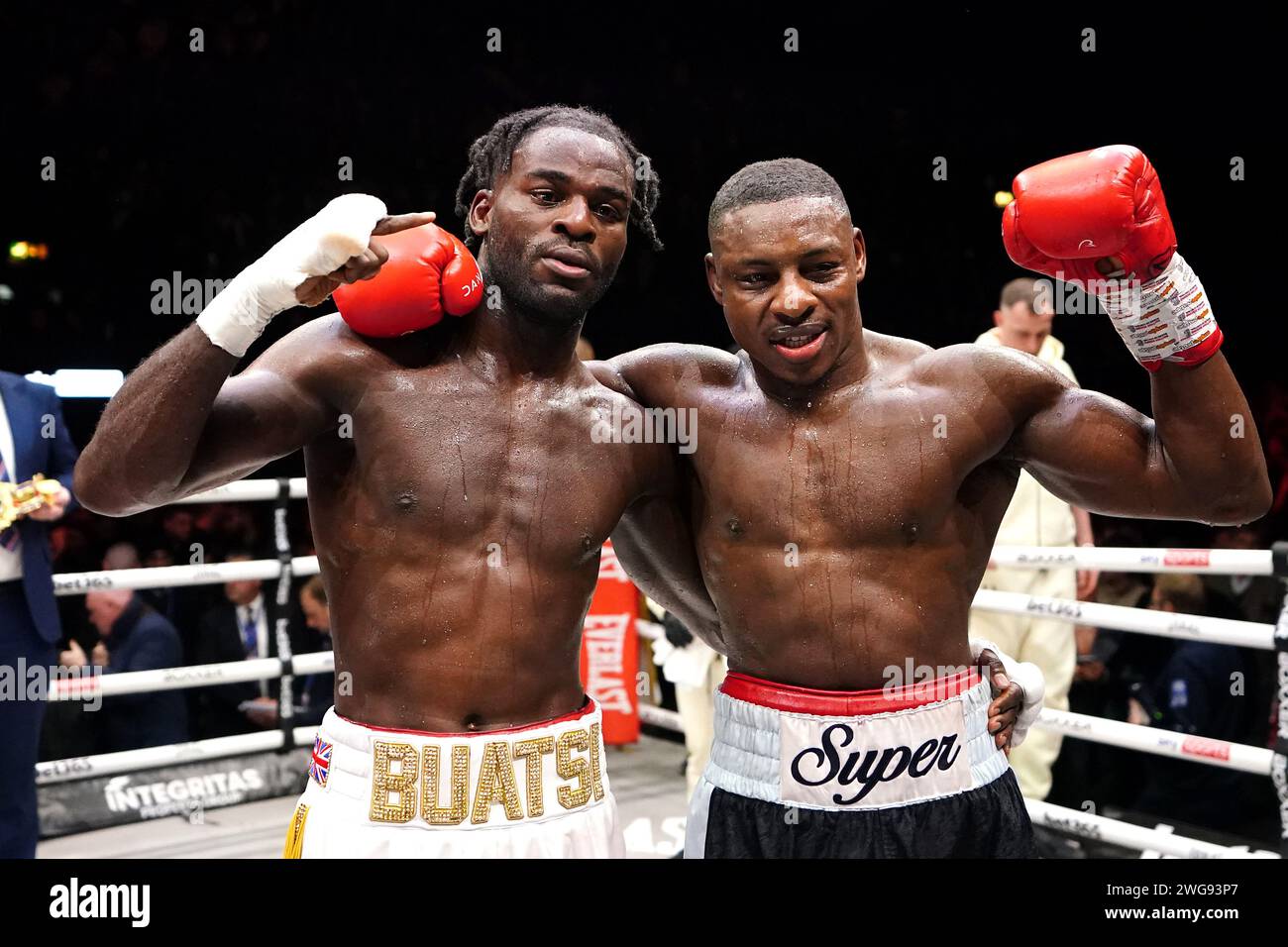 Joshua Buatsi (left) celebrates after victory against Dan Azeez in the ...