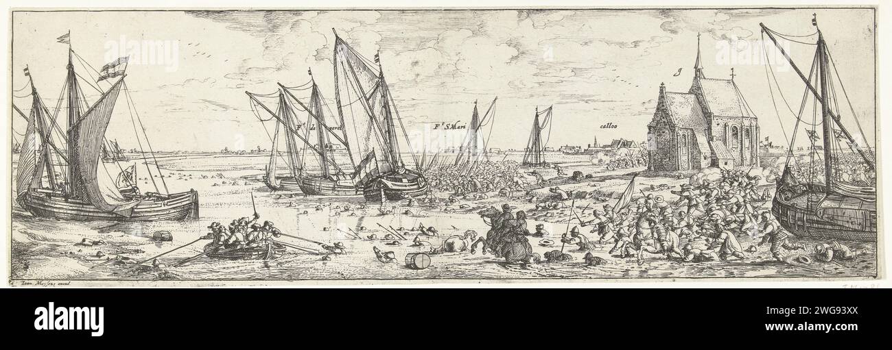 Failed attack on Fort Kallo, 1638, 1638 print Fleeing soldiers from the ...