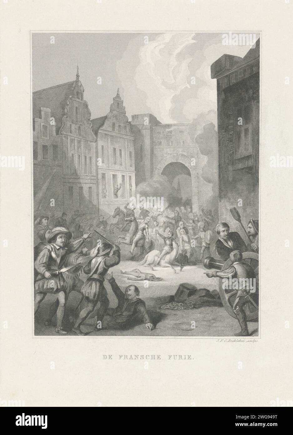 French Furie in Antwerp, 1583, Jan Frederik Christiaan Reckleben, 1853 ...