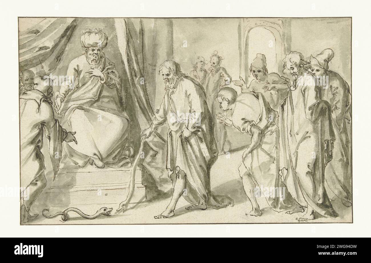 Aärons Staf devours the snake of the Egyptian wizards, Karel van Mander ...