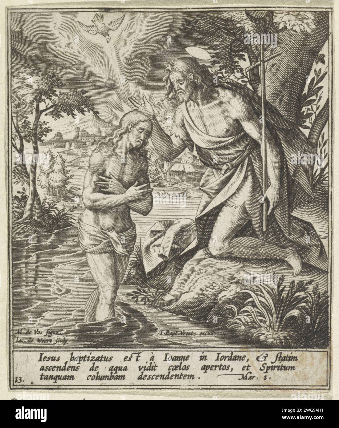 Baptism of Christ in the Jordaan, Jacob de Weert, After Maerten de Vos, 1580 - 1600 print Christ ...