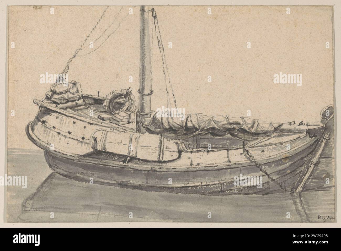 Ship, used to the left, George Pieter Westenberg, 1816 drawing paper ...