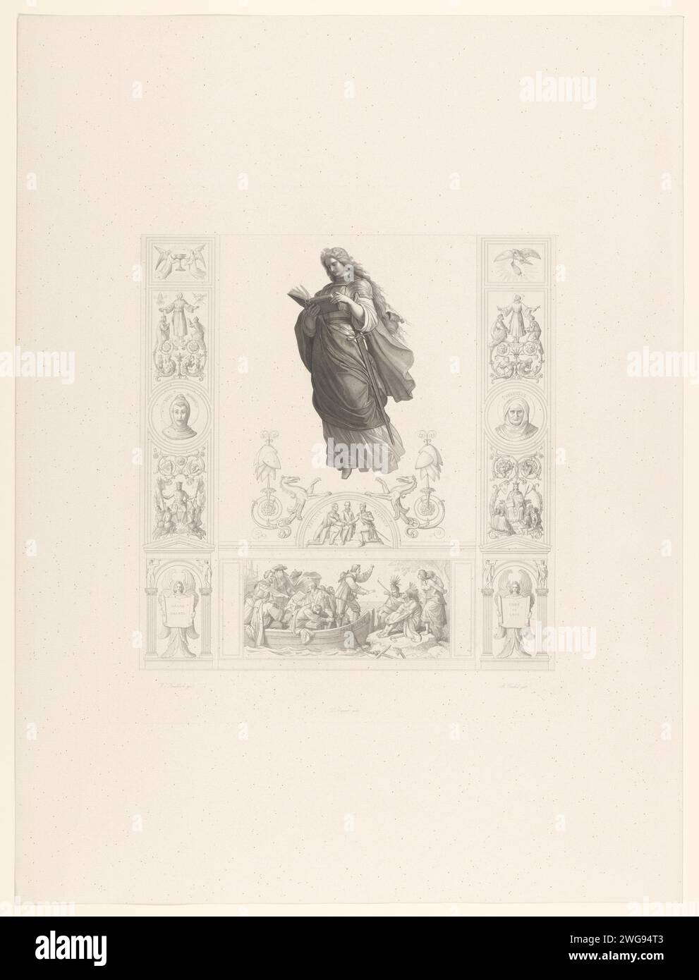 Reading Allegorical Figure, Albert Teichel, After Wilhelm von Kaulbach ...