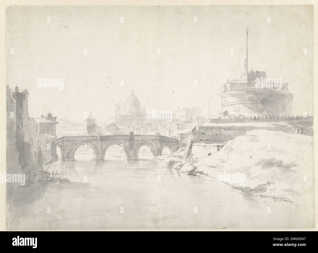 View of the Engelenburcht in Rome, Anonymous, 1600 - 1699 drawing paper ...