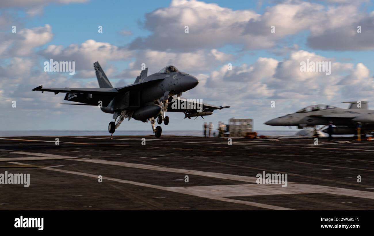 PACIFIC OCEAN (Jan. 25, 2024) An F/A-18E Super Hornet, assigned to the ...