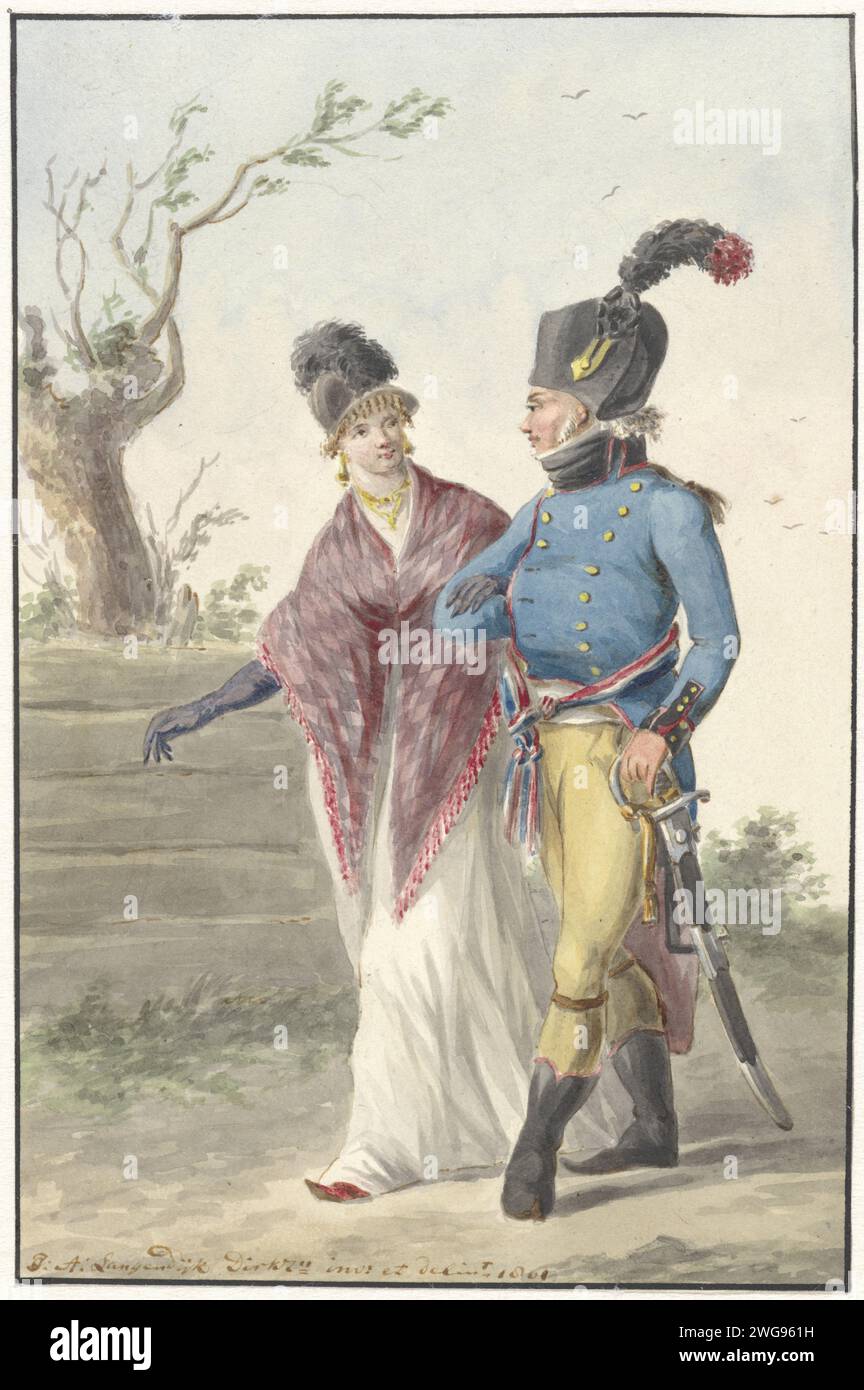 Officer of Genie, 1801, Jan Anthonie Langendijk Dzn, 1801 drawing An ...