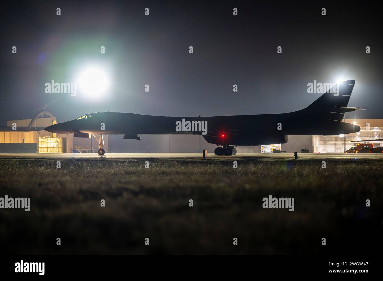 A B-1B Lancer from Ellsworth Air Force Base, South Dakota, taxis down ...