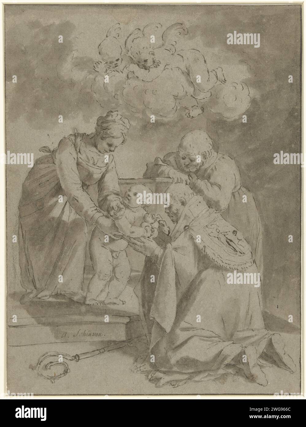 A holy bishop kneeling for Mary with Christkind, Michele Schiavone ...