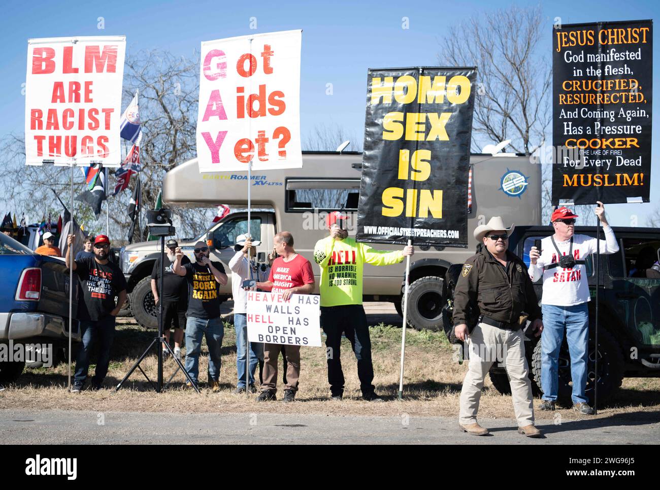 Quemado, Texas, USA. 3rd Feb, 2024. The Religious Zealot group across ...