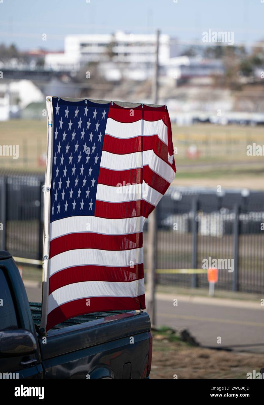 Eagle Pass, Texas, USA. 3rd Feb, 2024. The makeshift flag stand in the ...