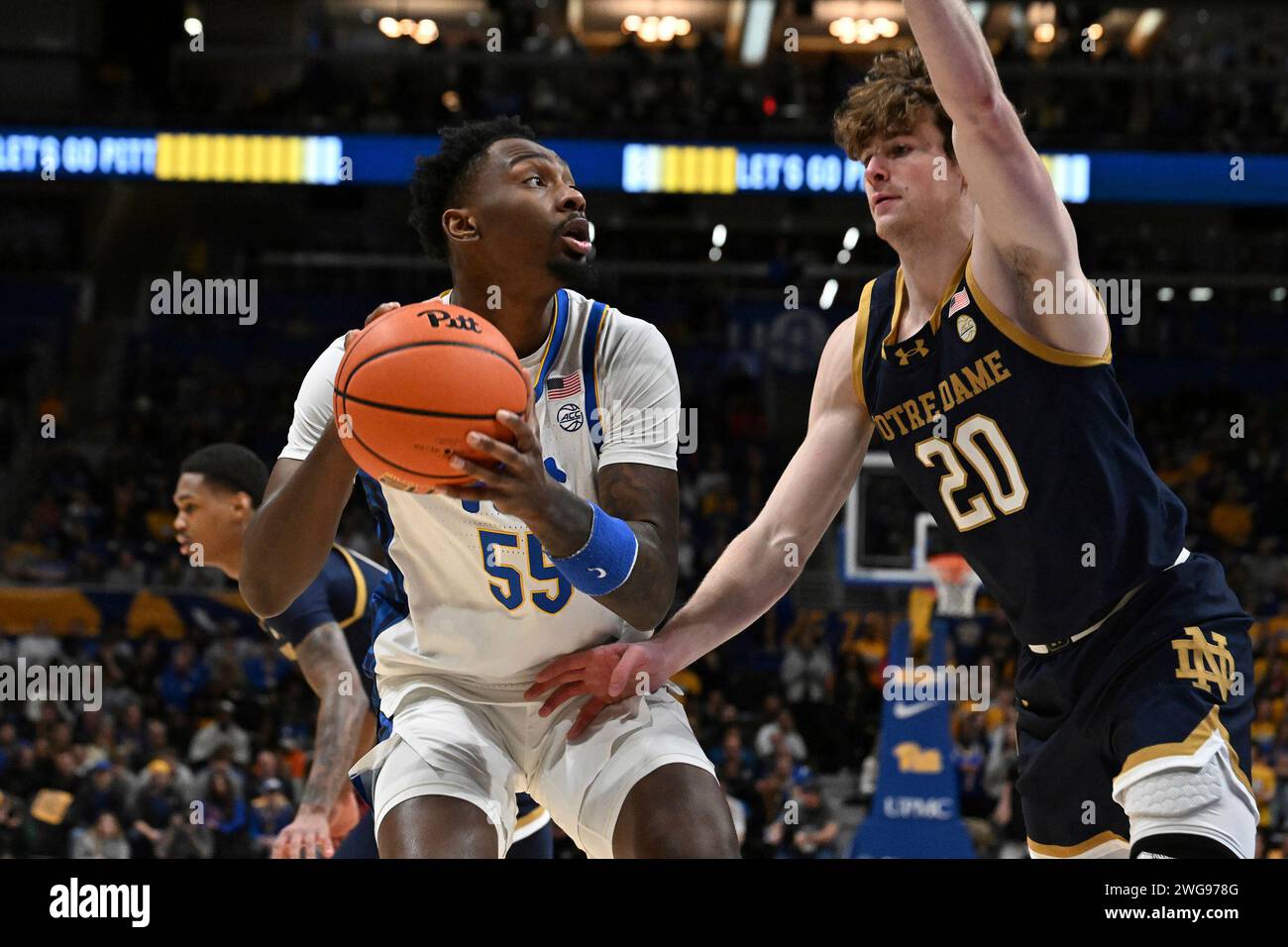 Pittsburgh forward Zack Austin (55) drives to the hoop as Notre Dame ...