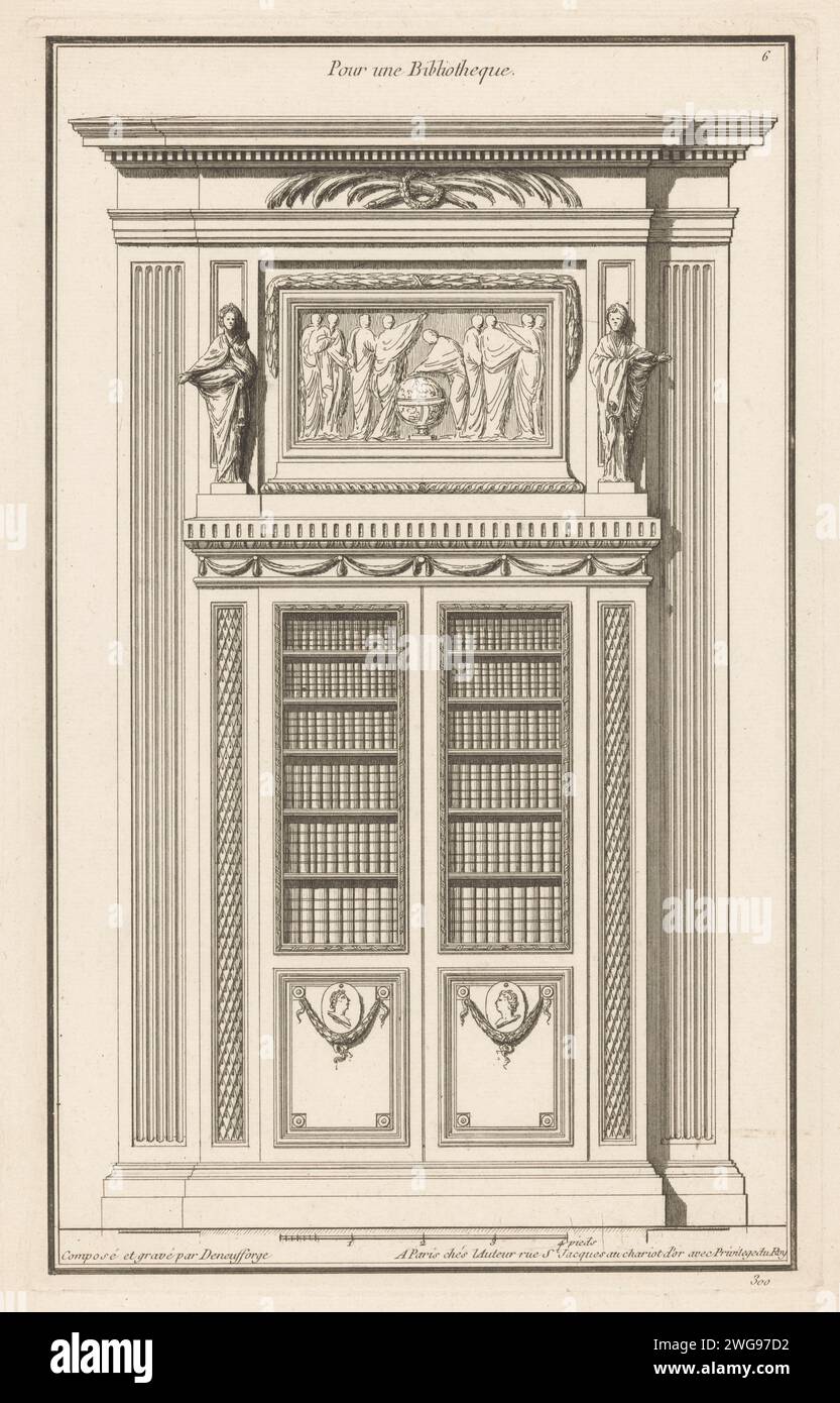 Bookcase, 1763 print An ornamented bookcase with medallions with ...