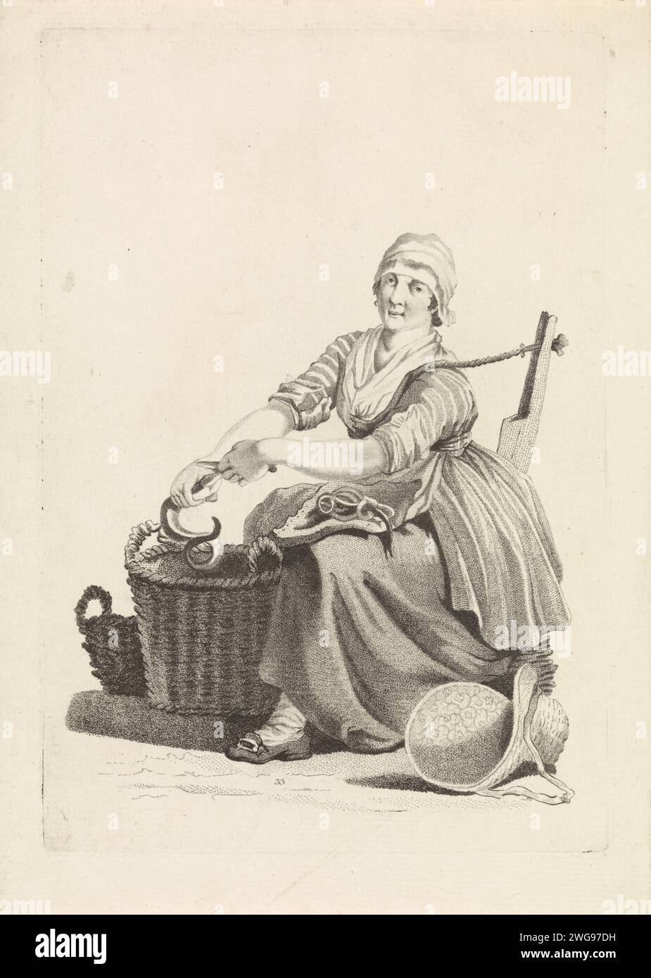 Fishwoman sitting in a basket with eel, Mathias de Sallieth, after ...