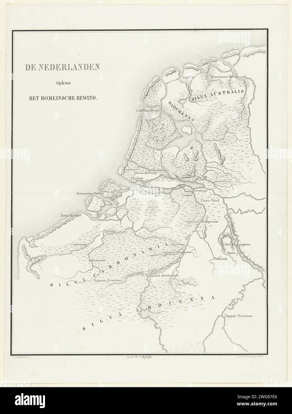 Map of the Netherlands in Roman times, 1853 - 1861 print Map of the ...